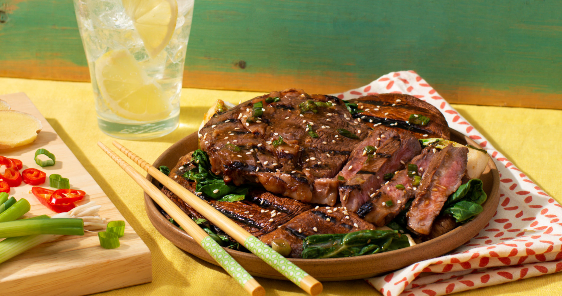 Grilled Chinese Ginger Beef with Mushrooms and Bok Choy - Verde Farms